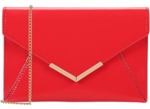 dexmay women envelope clutch handbag patent leather pouch foldover dress purse red