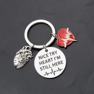 CENWA Heart Attack Survivor Gifts Heart Transplant Gift Nice Try Heart I'm Still Here Keychain (STILL HEART K)