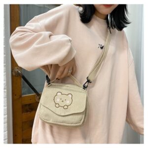 GGOOB Kawaii Corduroy Crossbody Bag (Beige) - Handbag, Unisex-Adults, 17*6*15 cm (L*W*H)