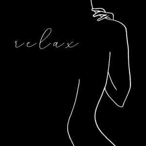 Abstract Minimalist "Relax, Unwind" Black Wall Decor - Set of 2-8"x10" UNFRAMED Prints - Modern, Minimal, Black And White Line Art - Female Figure Silhouette - Bathroom Wall Decor