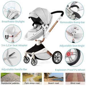 hot mom baby stroller 360 rotation function,hot mom baby carriage pu leather pushchair pram,f023 (grey)