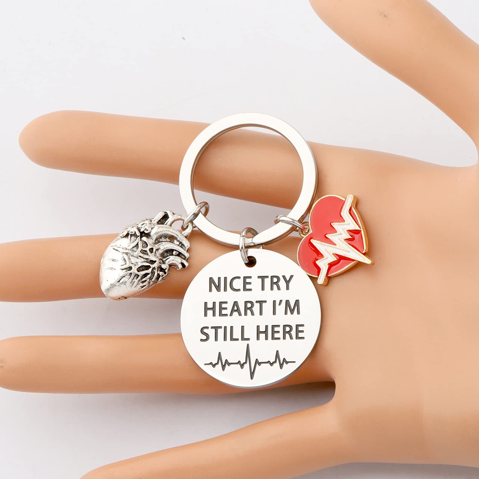 CENWA Heart Attack Survivor Gifts Heart Transplant Gift Nice Try Heart I'm Still Here Keychain (STILL HEART K)