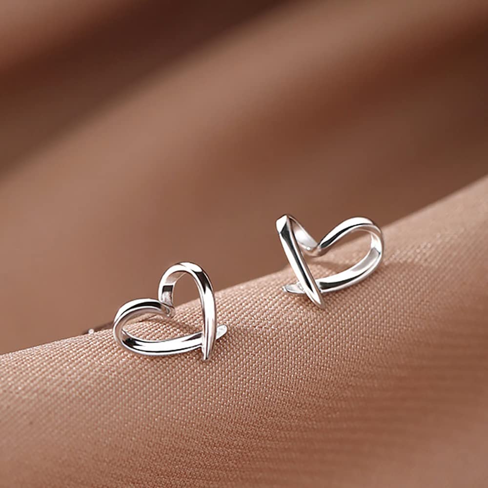 Reffeer Solid 925 Sterling Silver Tiny Heart Stud Earrings for Women Teens Love Heart Stud Earrings (A-Silver)