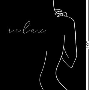 Abstract Minimalist "Relax, Unwind" Black Wall Decor - Set of 2-8"x10" UNFRAMED Prints - Modern, Minimal, Black And White Line Art - Female Figure Silhouette - Bathroom Wall Decor