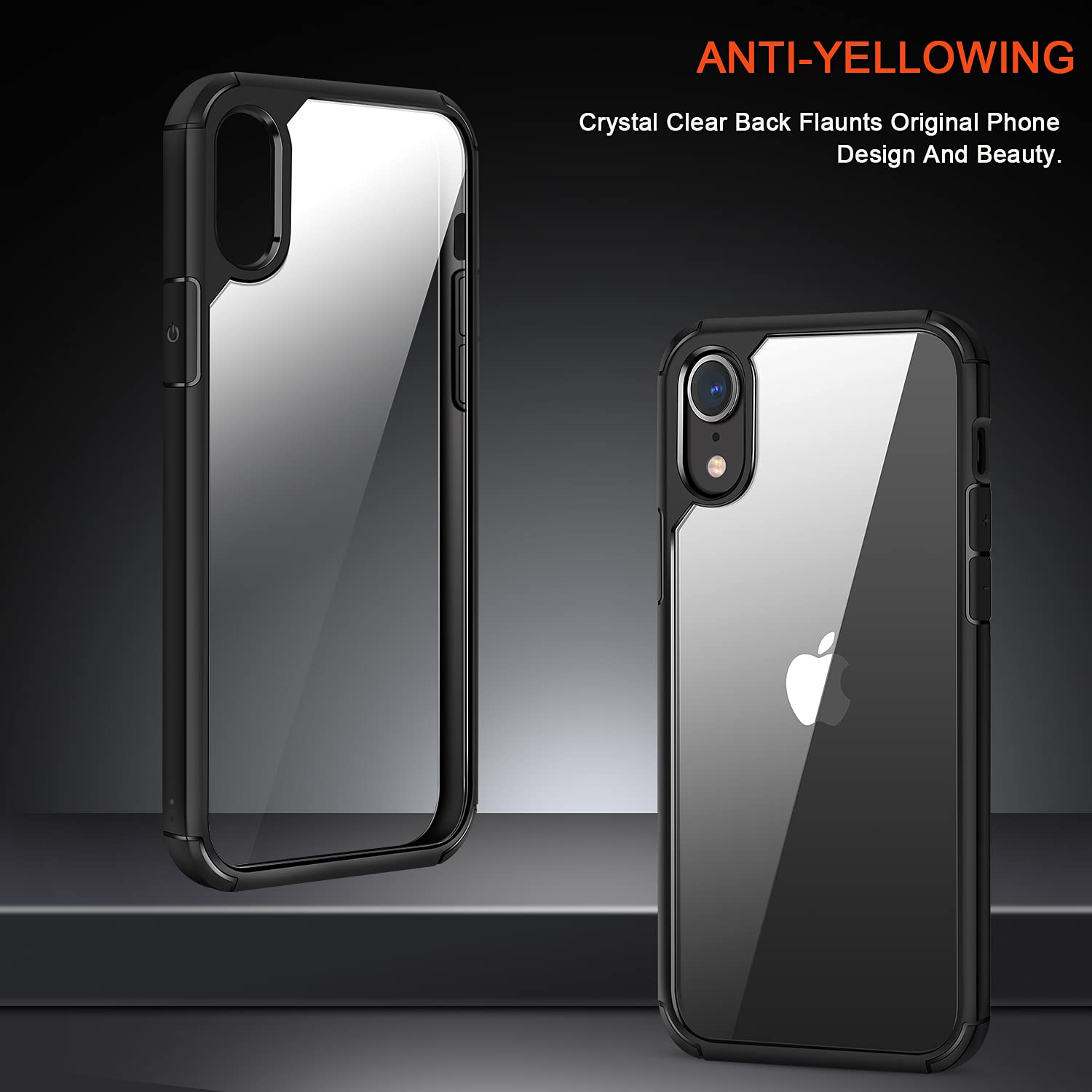 TENDLIN Compatible with iPhone XR Case Crystal Clear Hard Back Soft Bumper Protective Case (Black)