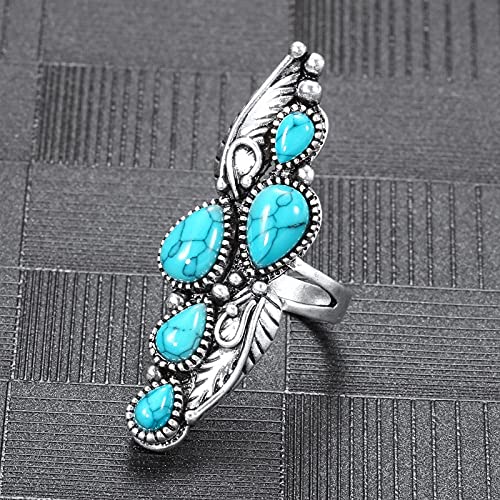 Vintage Blue Synthetic-Turquoise Ring Teardrop-shaped Stone Ring Tibet Silver Plated Fashion (US 8)