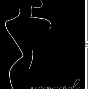 Abstract Minimalist "Relax, Unwind" Black Wall Decor - Set of 2-8"x10" UNFRAMED Prints - Modern, Minimal, Black And White Line Art - Female Figure Silhouette - Bathroom Wall Decor