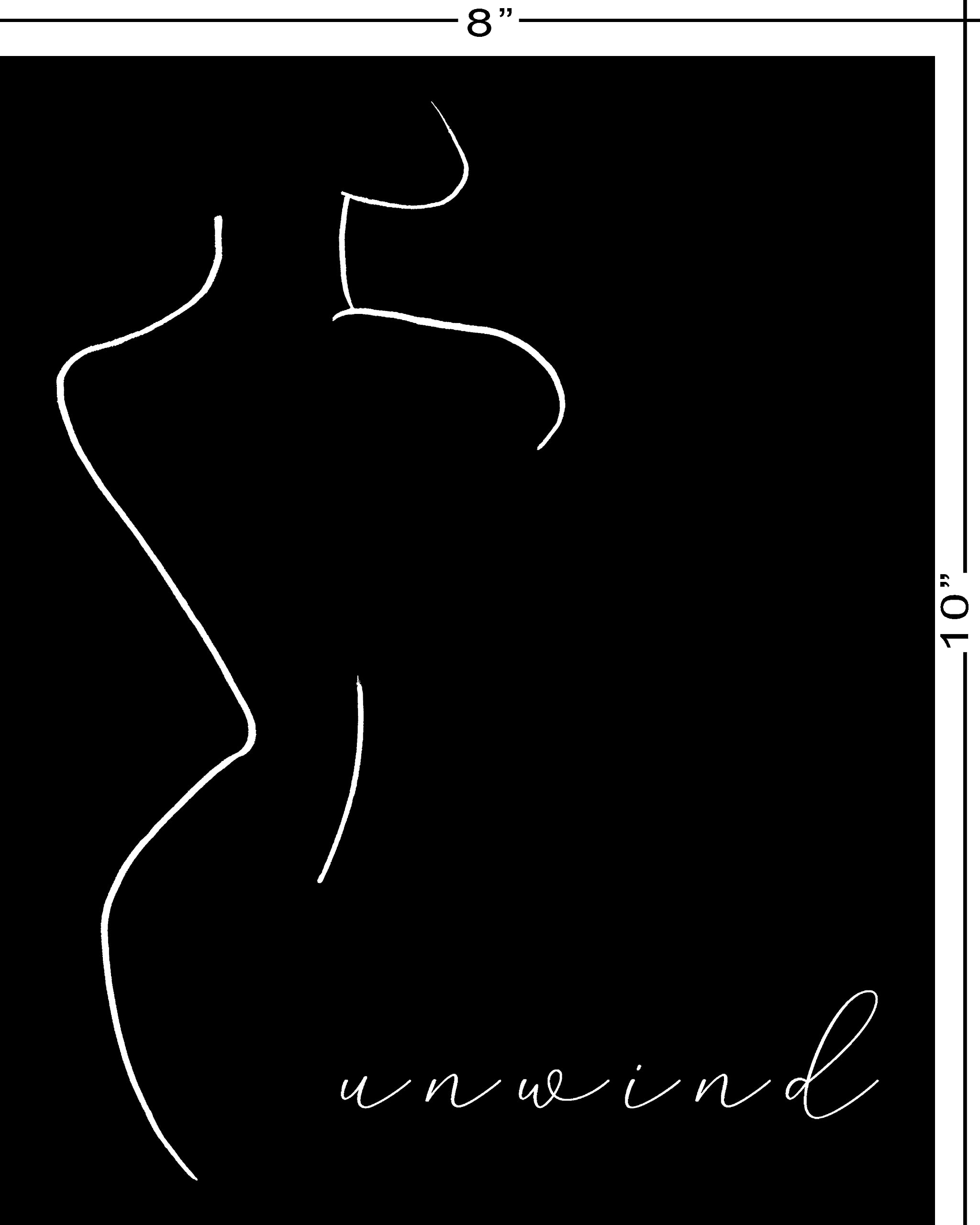 Abstract Minimalist "Relax, Unwind" Black Wall Decor - Set of 2-8"x10" UNFRAMED Prints - Modern, Minimal, Black And White Line Art - Female Figure Silhouette - Bathroom Wall Decor