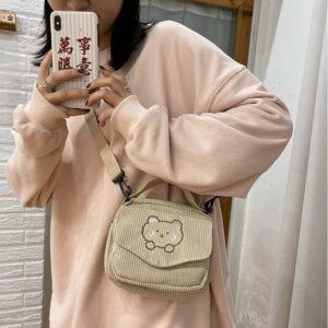 GGOOB Kawaii Corduroy Crossbody Bag (Beige) - Handbag, Unisex-Adults, 17*6*15 cm (L*W*H)