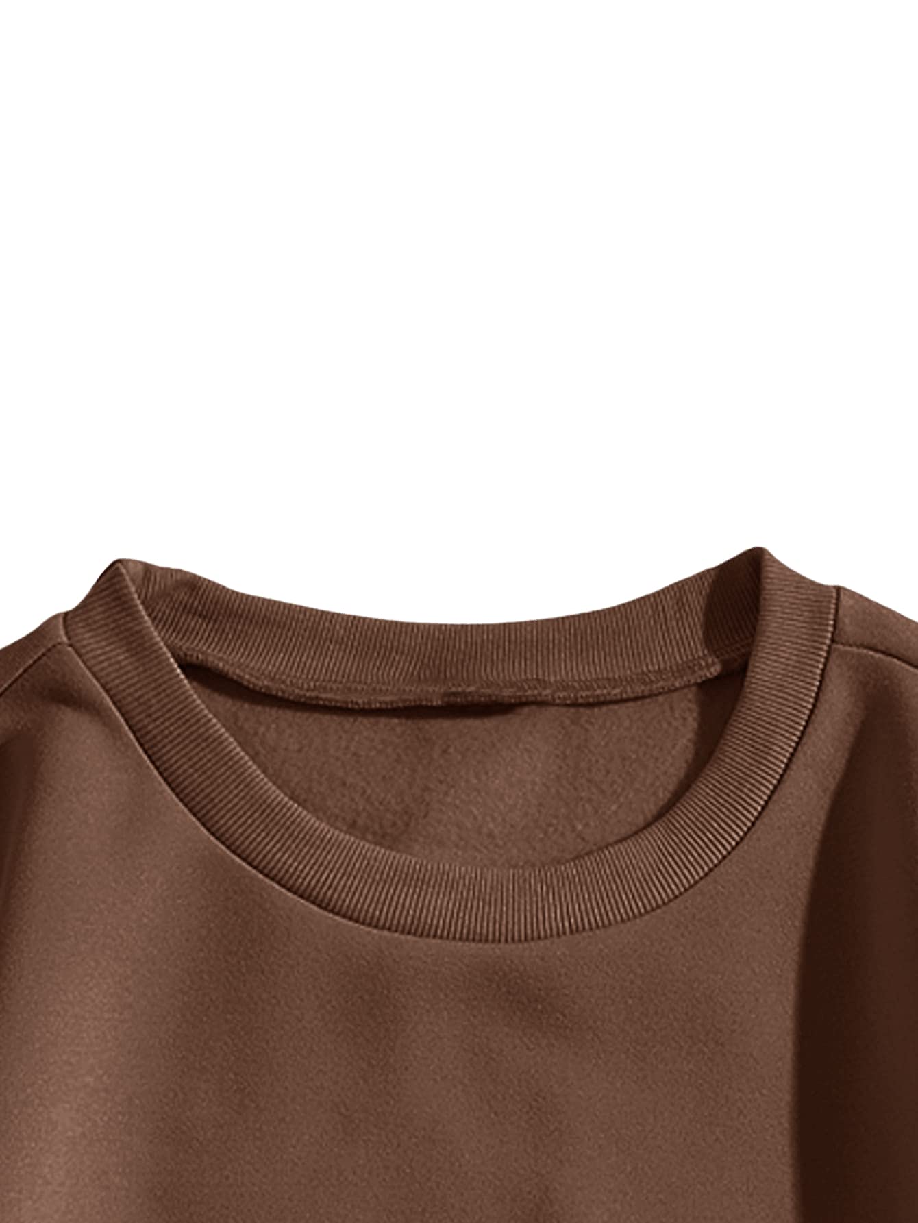 SweatyRocks Women's Casual Long Sleeve Sweatshirt Round Neck Pullover Tops Coffee Brown L