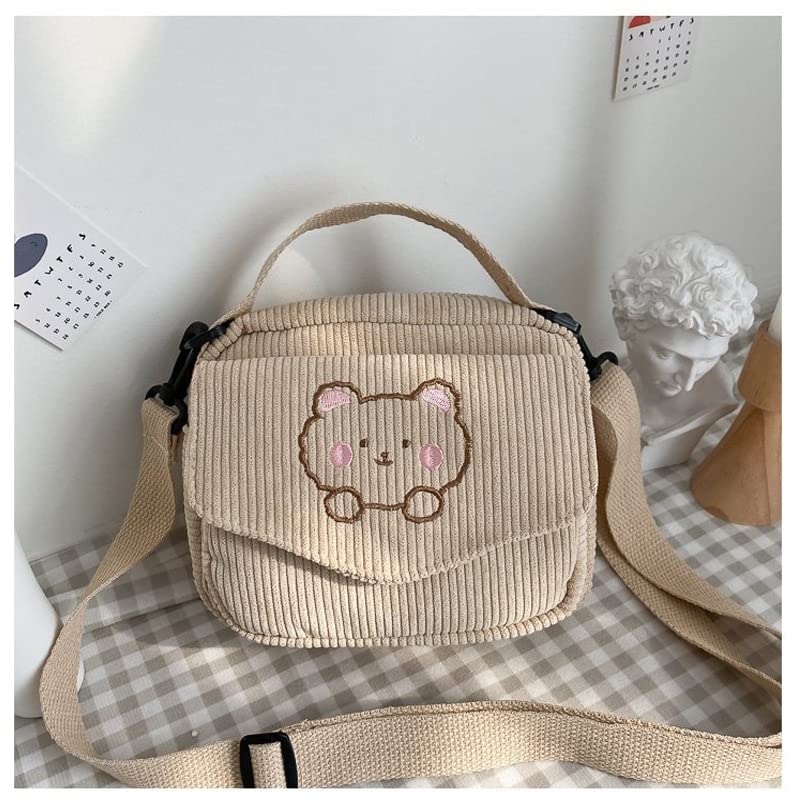 GGOOB Kawaii Corduroy Crossbody Bag (Beige) - Handbag, Unisex-Adults, 17*6*15 cm (L*W*H)