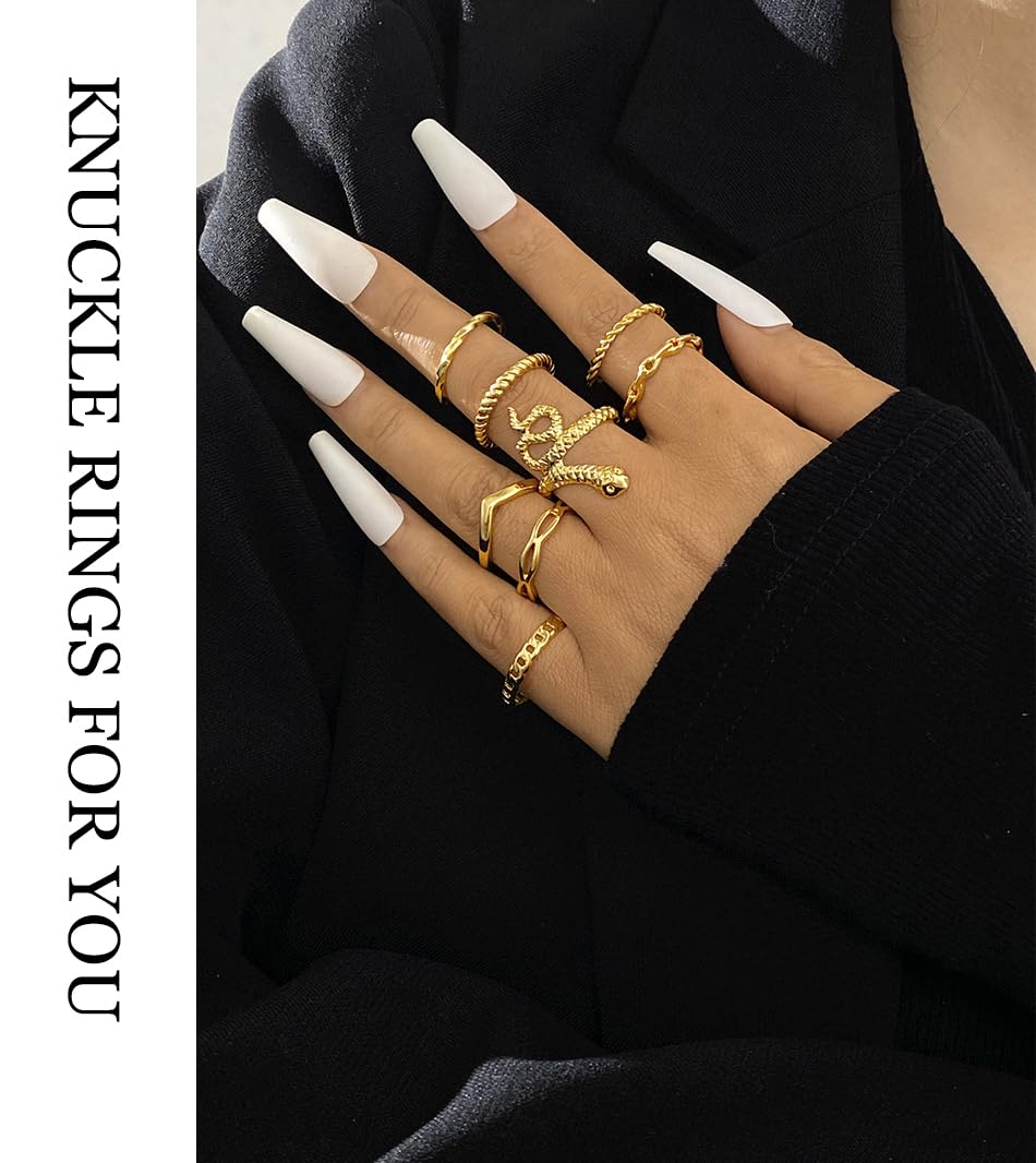 iF YOU 30 Pcs Vintage Gold Knuckle Rings Set, Boho Butterfly Snake Stackable Finger Rings for Women, Midi Rings Pack