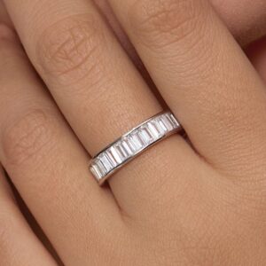 Michooyel Emerald Cut Eternity Ring for Women Channel Setting Wedding Ring Diamond Bands Rings Sterling Silver Cubic Zirconia Statement Rings for Women