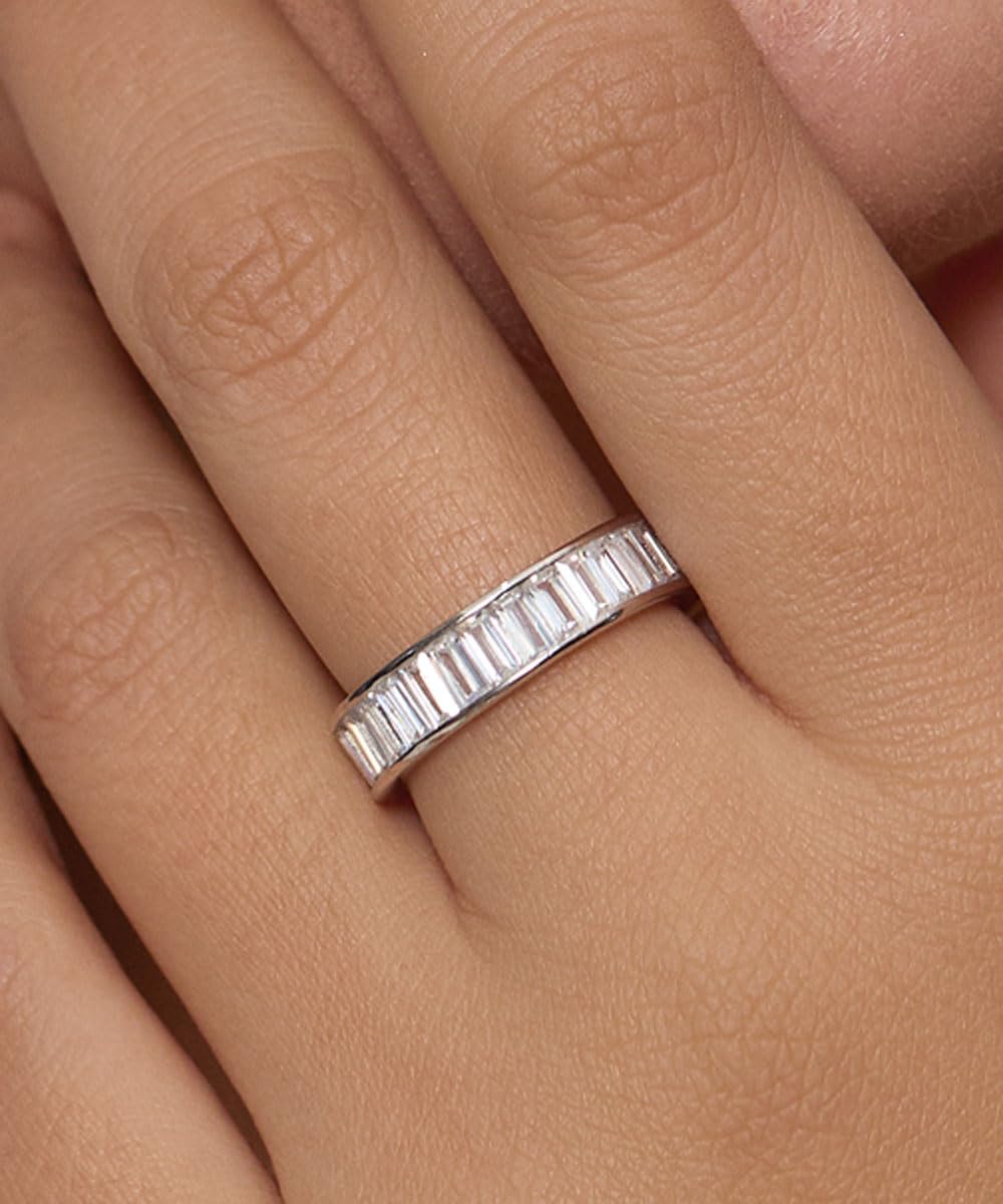 Michooyel Emerald Cut Eternity Ring for Women Channel Setting Wedding Ring Diamond Bands Rings Sterling Silver Cubic Zirconia Statement Rings for Women