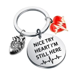 cenwa heart attack survivor gifts heart transplant gift nice try heart i'm still here keychain (still heart k)