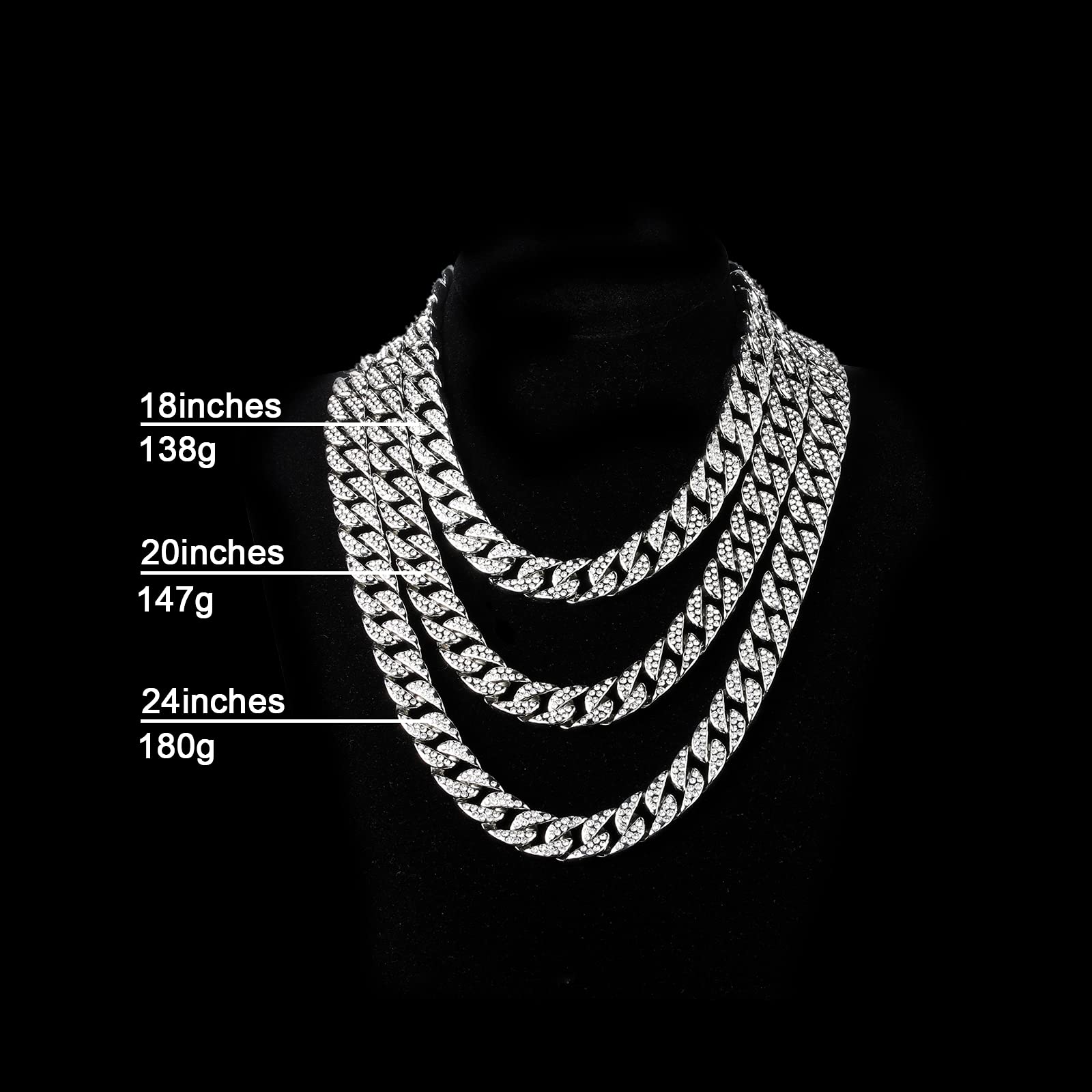 Cuban Link Chain For Men Necklace Bracelet Jewelry Set Silver Fake Diamond Iced Out Mens Bling Thick Necklaces Chains (Silver-14mm,20inch)