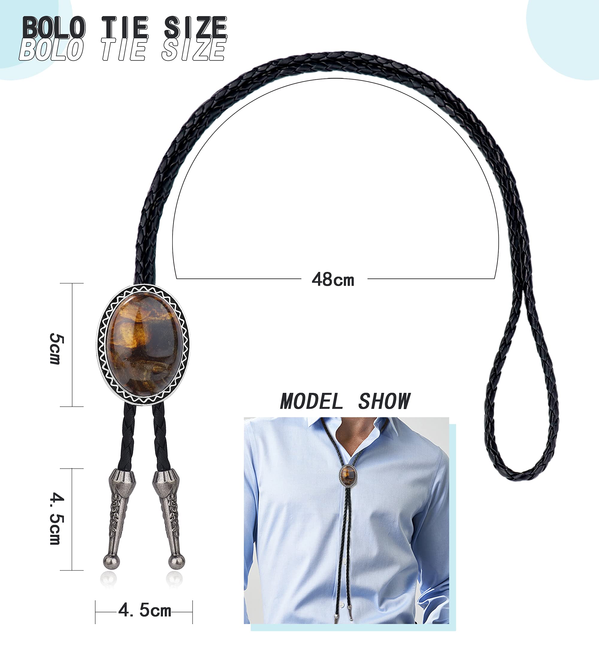 CASSIECA 4Pcs Handmade Bolo Tie for Men Western Cowboy Leather Necktie Halloween Costume Accessories for Men Women