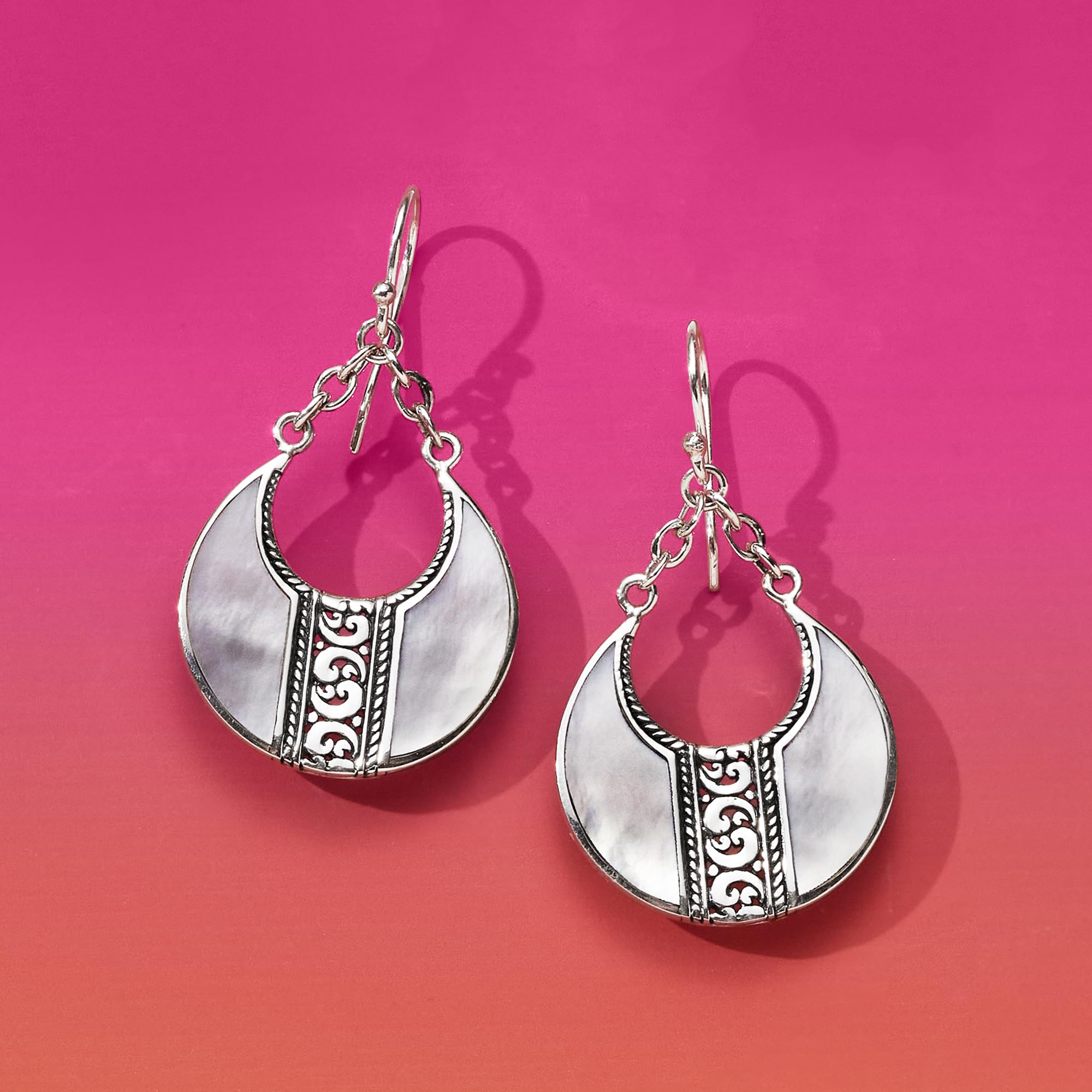 Ross-Simons Mother-of-Pearl Bali-Style Teardrop Earrings in Silver