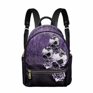 snilety dead skull printed leather daypack for women purple, leather shoulder bag backpack for boys girls teenager, fit for daily casual use