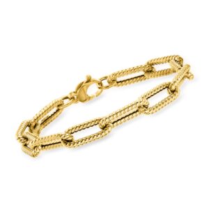 ross-simons italian 14kt yellow gold textured paper clip link bracelet. 8 inches