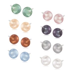 ross-simons 8-8.5mm multicolored cultured pearl jewelry set: 8 pairs of stud earrings in sterling silver