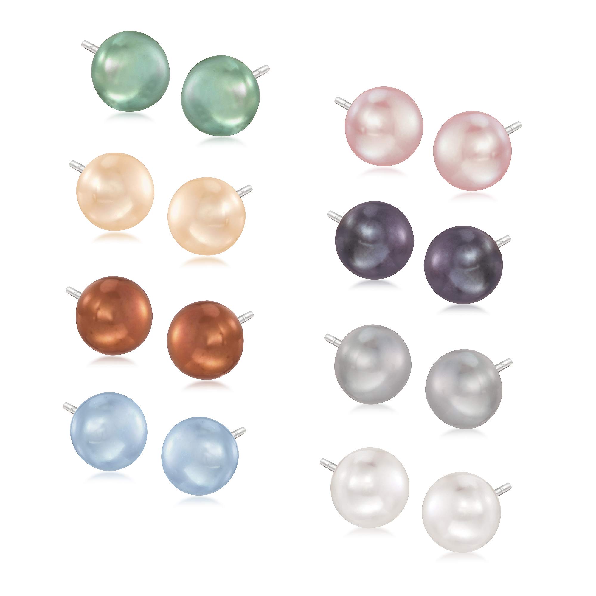 Ross-Simons 8-8.5mm Multicolored Cultured Pearl Jewelry Set: 8 Pairs Of Stud Earrings in Sterling Silver