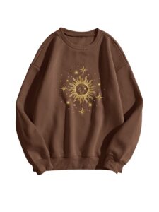 sweatyrocks women's casual long sleeve sweatshirt round neck pullover tops coffee brown l