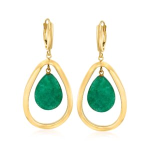 ross-simons 14.00 ct. t.w. emerald teardrop earrings in 14kt yellow gold