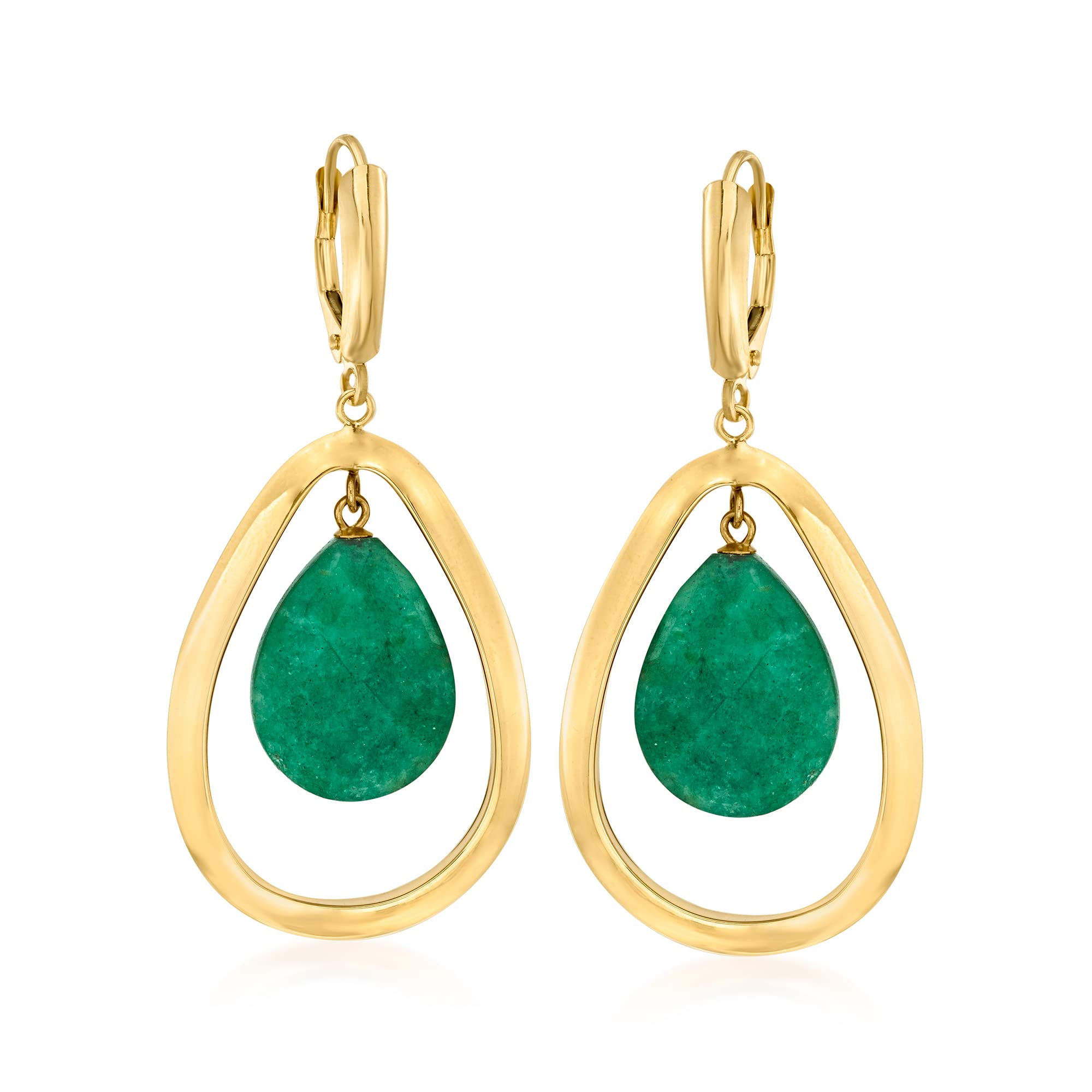 Ross-Simons 14.00 ct. t.w. Emerald Teardrop Earrings in 14kt Yellow Gold