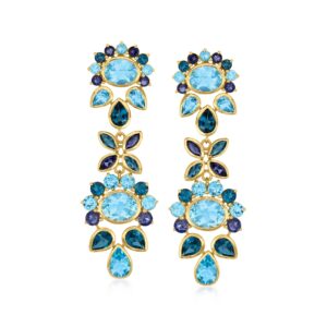 ross-simons 24.30 ct. t.w. tonal blue topaz and 2.30 ct. t.w. iolite drop earrings in 18kt gold over sterling