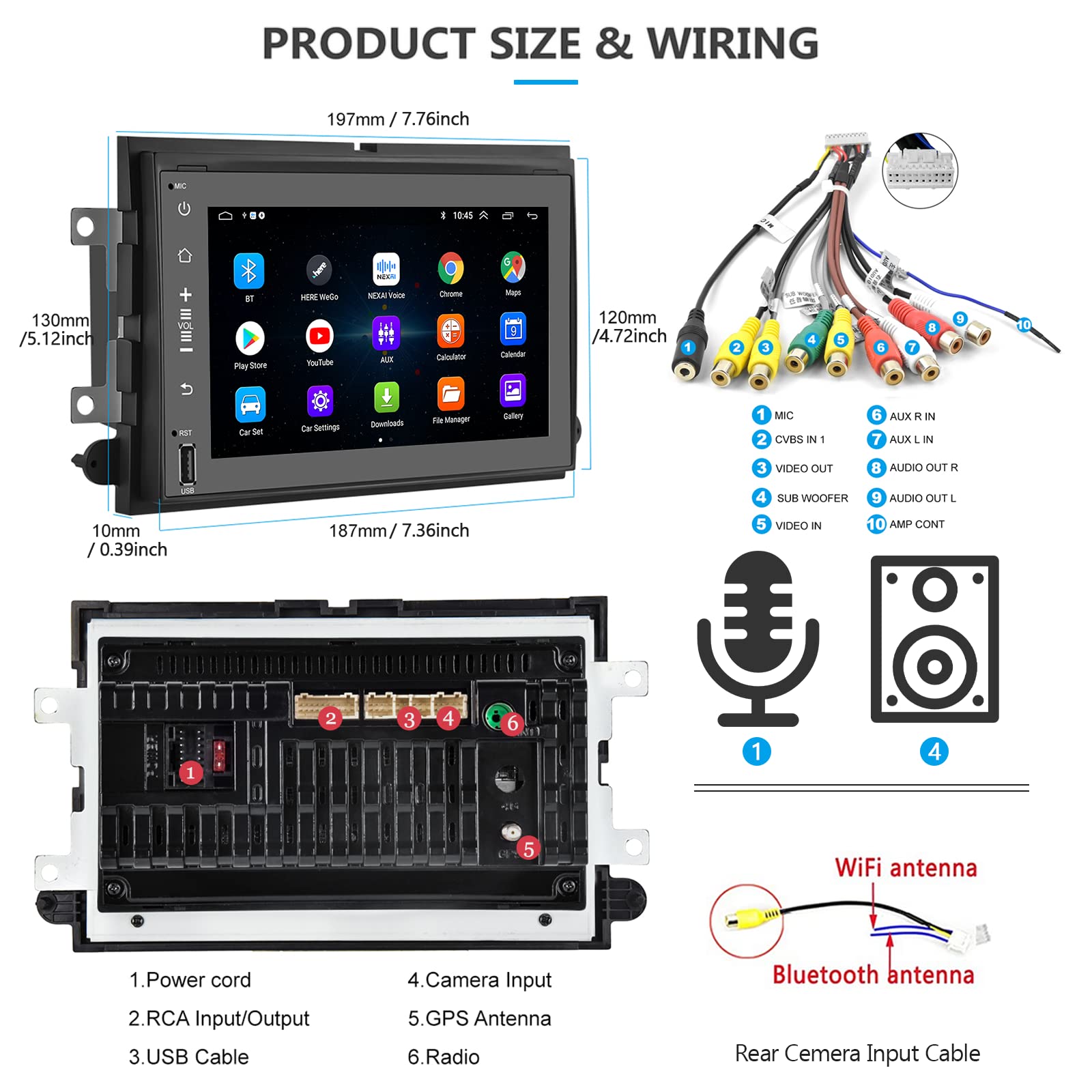 Podofo Android Car Stereo for Ford F150 F250 F350 Fusion Edge Explorer Taurus Freestar, 7 inch Touch Screen Bluetooth Radio with GPS Navigation Support FM/RDS SWC USB Mirrorlink Backup Camera