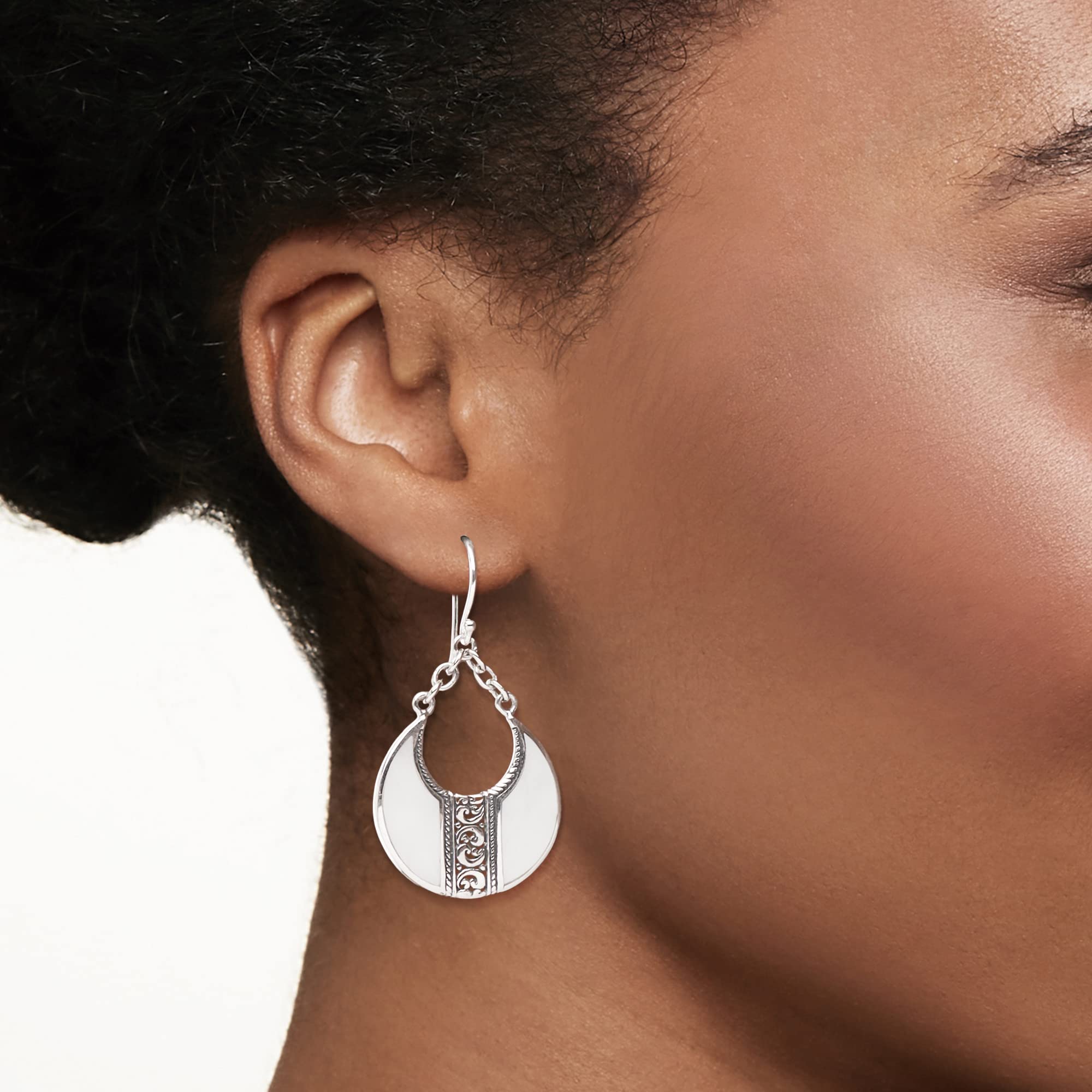 Ross-Simons Mother-of-Pearl Bali-Style Teardrop Earrings in Silver