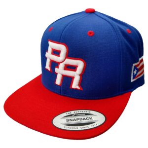 puerto rico snap back caps with embroidery pr logo (snapback royal blue/red/pr)