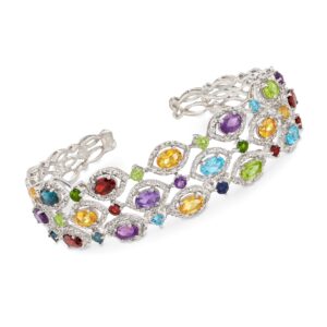 ross-simons 8.60 ct. t.w. multi-gemstone cuff bracelet in sterling silver. 7 inches