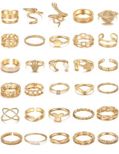 if you 30 pcs vintage gold knuckle rings set, boho butterfly snake stackable finger rings for women, midi rings pack