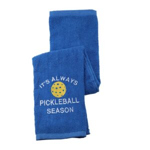 pickleball towel it's always pickleball season embroidered sports teem hand towel gift for pickleball player (pickleball season towel)