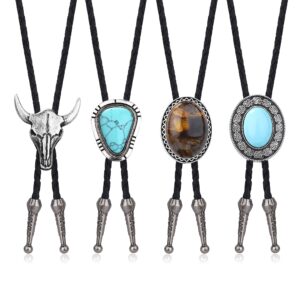 cassieca 4pcs handmade bolo tie for men western cowboy leather necktie halloween costume accessories for men women