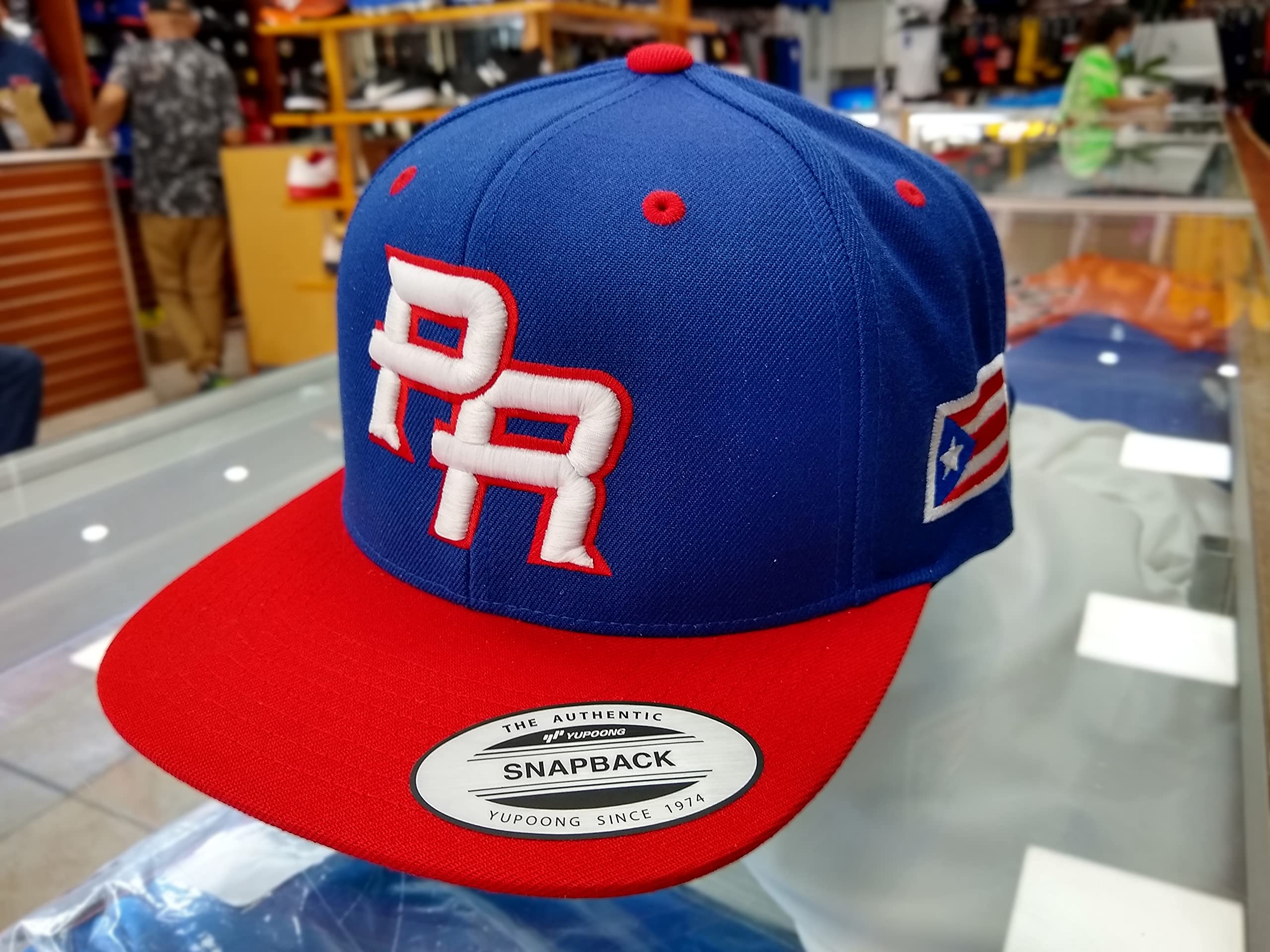 Puerto Rico Snap Back Caps with Embroidery PR Logo (Snapback Royal Blue/Red/PR)