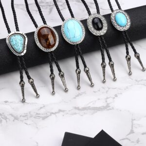 CASSIECA 4Pcs Handmade Bolo Tie for Men Western Cowboy Leather Necktie Halloween Costume Accessories for Men Women