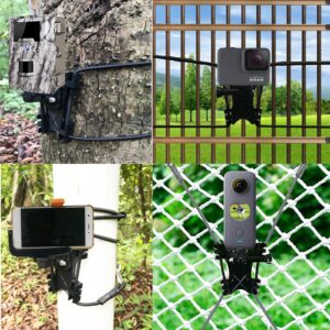 universal tree/net/backstop chain link fence mount compatible for action camera/digital camera/smartphone/trail cameras for softball, baseball, tennis, and football games recording