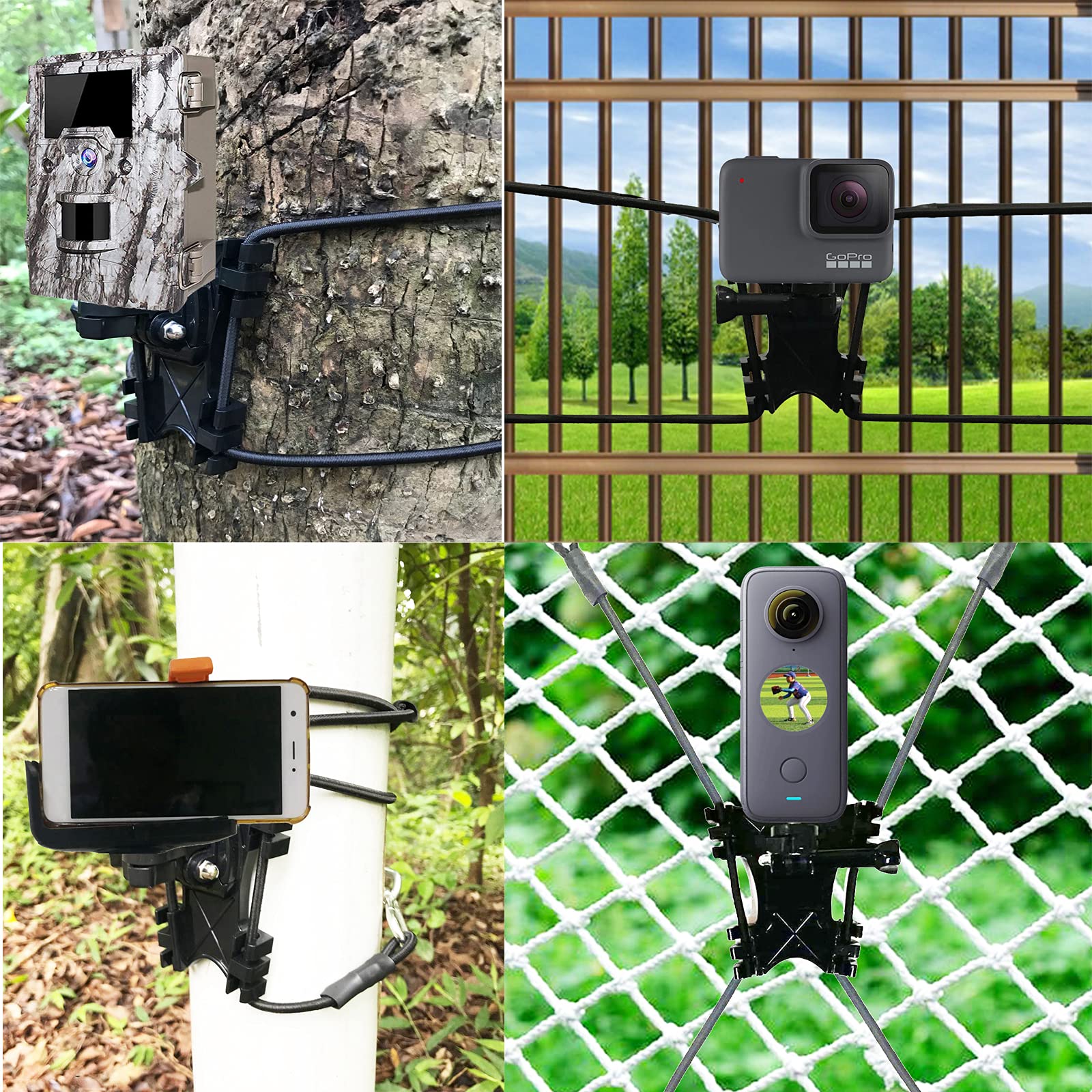 Universal Tree/Net/Backstop Chain Link Fence Mount Compatible for Action Camera/Digital Camera/Smartphone/Trail Cameras for Softball, Baseball, Tennis, and Football Games Recording