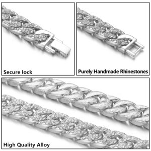 Cuban Link Chain For Men Necklace Bracelet Jewelry Set Silver Fake Diamond Iced Out Mens Bling Thick Necklaces Chains (Silver-14mm,20inch)