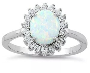 1 1/5 ct oval shape simulated white opal halo floral womens wedding engagement ring in 14k white gold plated 925 sterling silver (1.20 cttw) ring size - 6.5