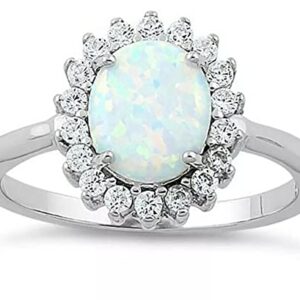 1 1/5 CT Oval Shape Simulated White Opal Halo Floral Womens Wedding Engagement Ring in 14K White Gold Plated 925 Sterling Silver (1.20 Cttw) Ring Size - 6.5