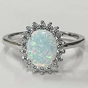 1 1/5 CT Oval Shape Simulated White Opal Halo Floral Womens Wedding Engagement Ring in 14K White Gold Plated 925 Sterling Silver (1.20 Cttw) Ring Size - 6.5