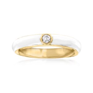 ross-simons 0.10 carat diamond and white enamel ring in 18kt gold over sterling. size 7