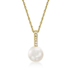 rs pure by ross-simons 6-6.5mm cultured pearl pendant necklace with diamond accents in 14kt yellow gold. 18 inches