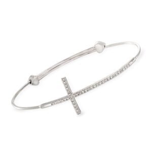 ross-simons sterling silver sideways cross bangle bracelet with diamond accents