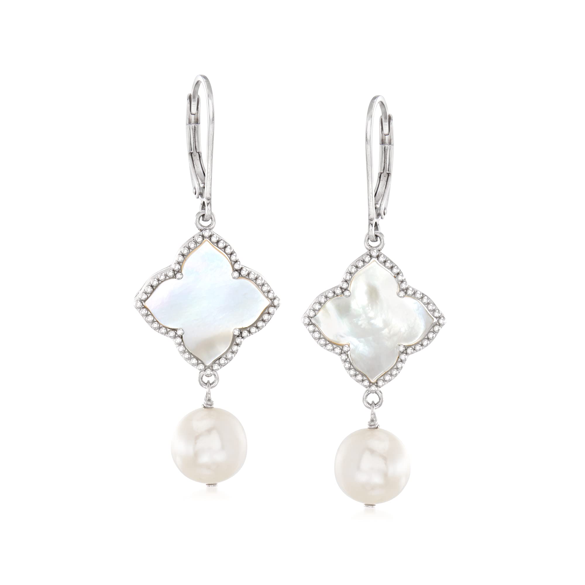 Ross-Simons 8.5-9mm Cultured Pearl and 15mm Mother-Of-Pearl Drop Earrings in Sterling Silver