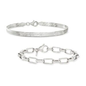 ross-simons sterling silver jewelry set: herringbone and paper clip link bracelets. 7 inches